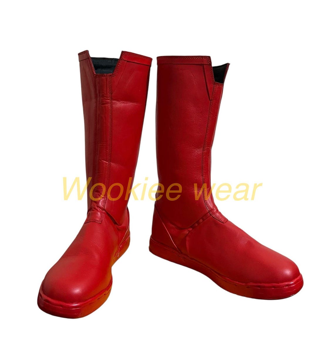 Handmade Red Leather Superhero Cosplay Boots | Comic Book Costume ...