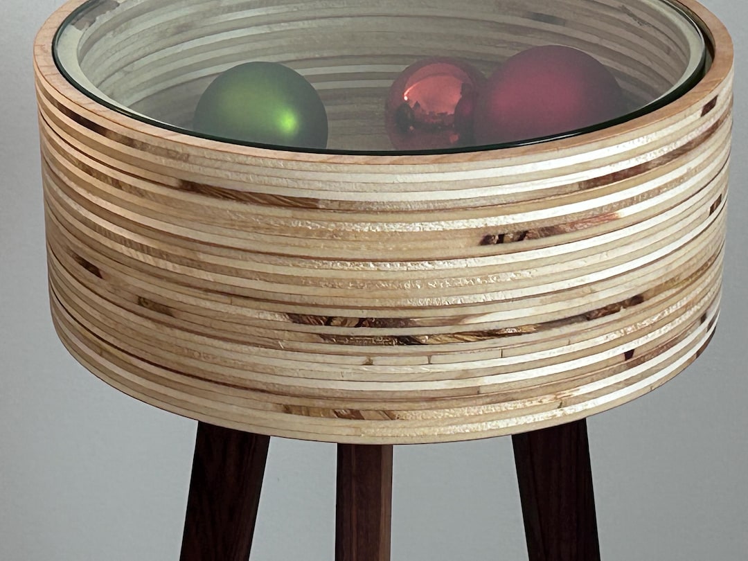 Round Display Table - Handmade Laminated Wood Side Table, Modern Accent ...
