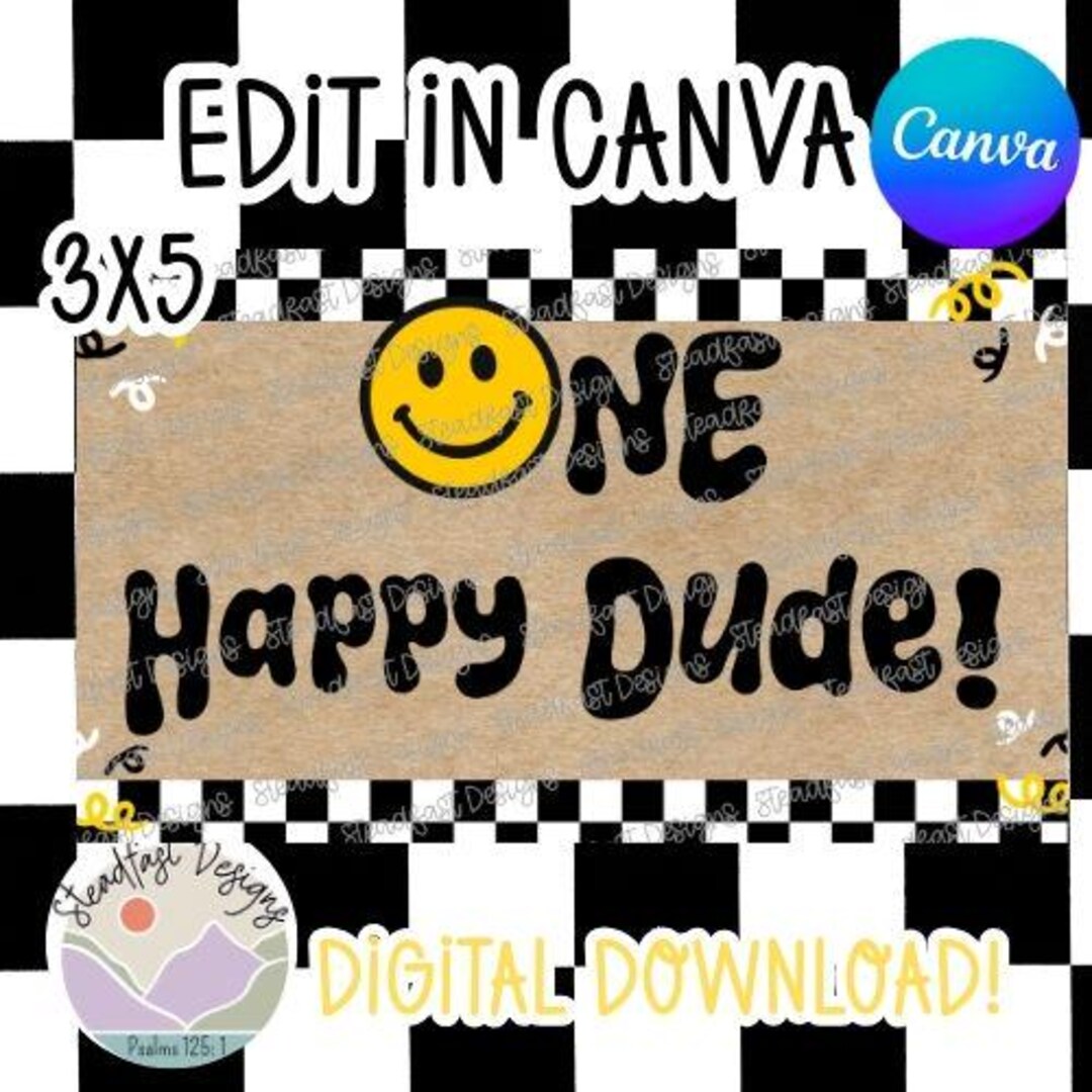 ONE Happy Dude 1st Birthday Banner Template | Editable Canva (digital ...