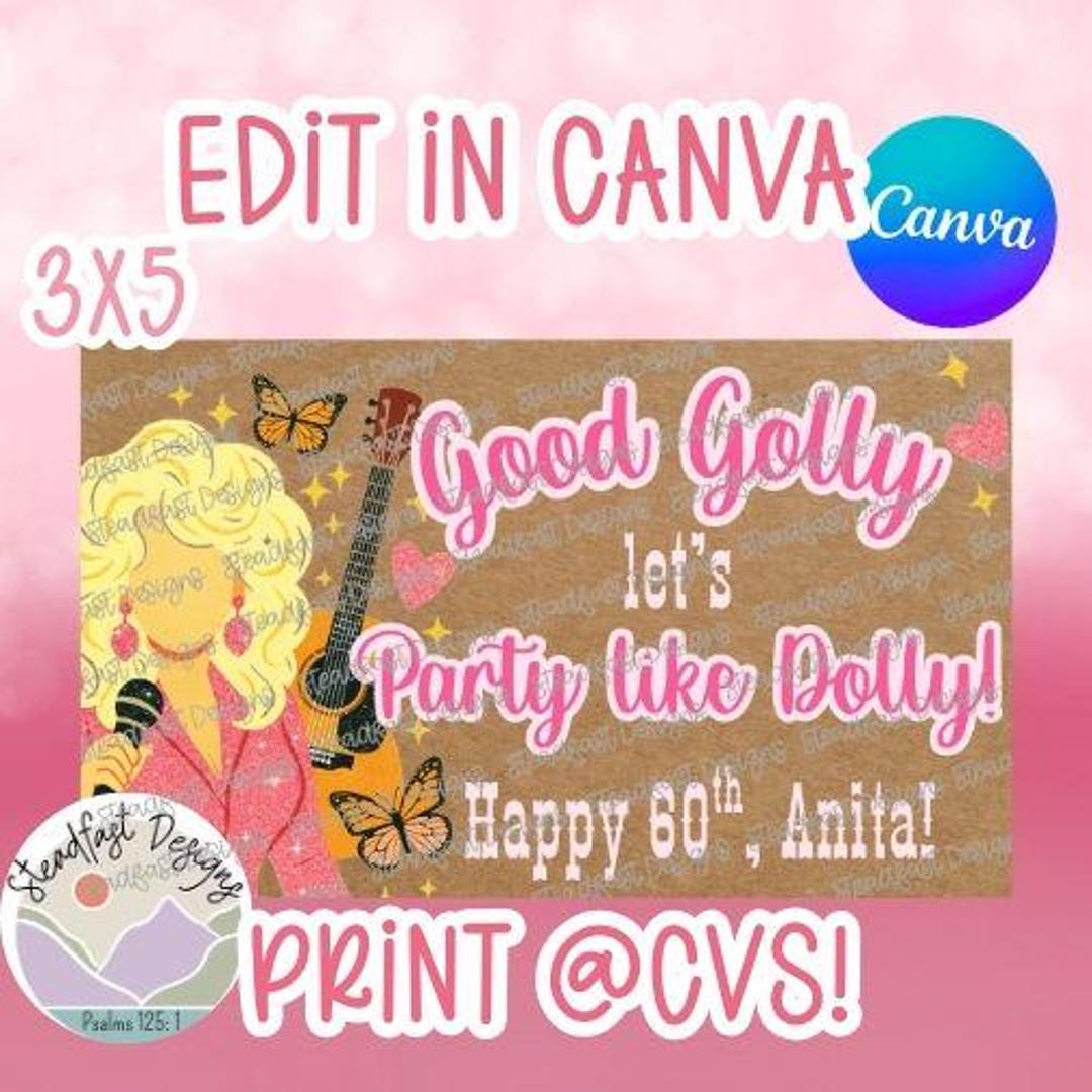 Dolly Birthday Banner Template | Editable Canva, 3x5 (digital Download ...