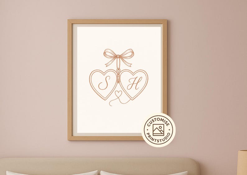Custom Initial Heart Locket Wall Art, Digital Download for Couples ...