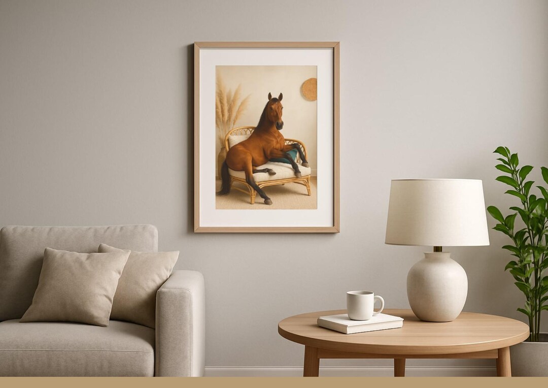Horse on Couch Sofa Printable Wall Art, Western Style Equestrian Decor ...