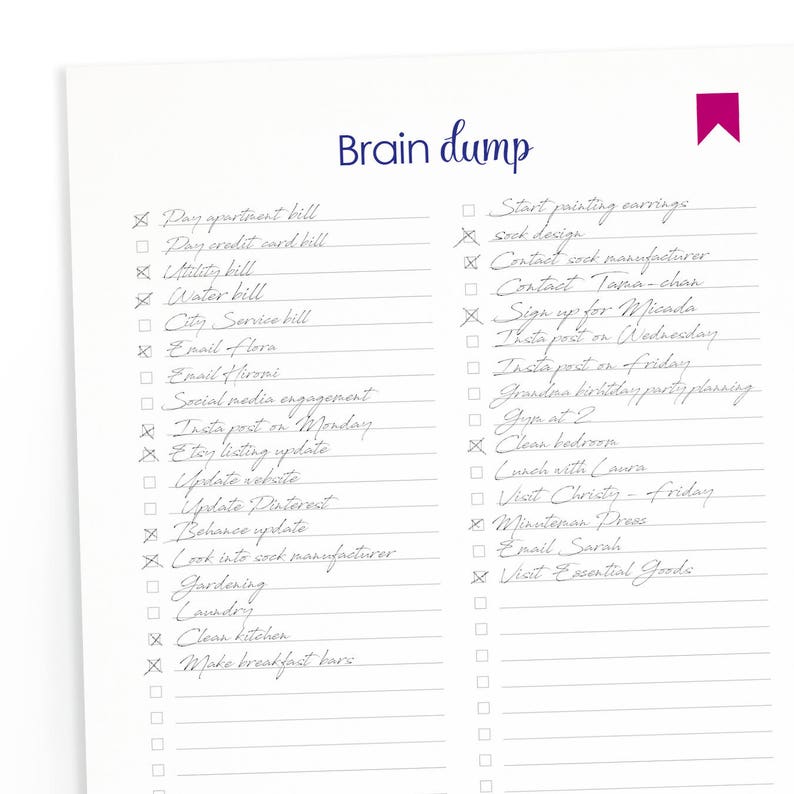 Printable "brain Dump" Checklist Downloadable - Home Management - Etsy