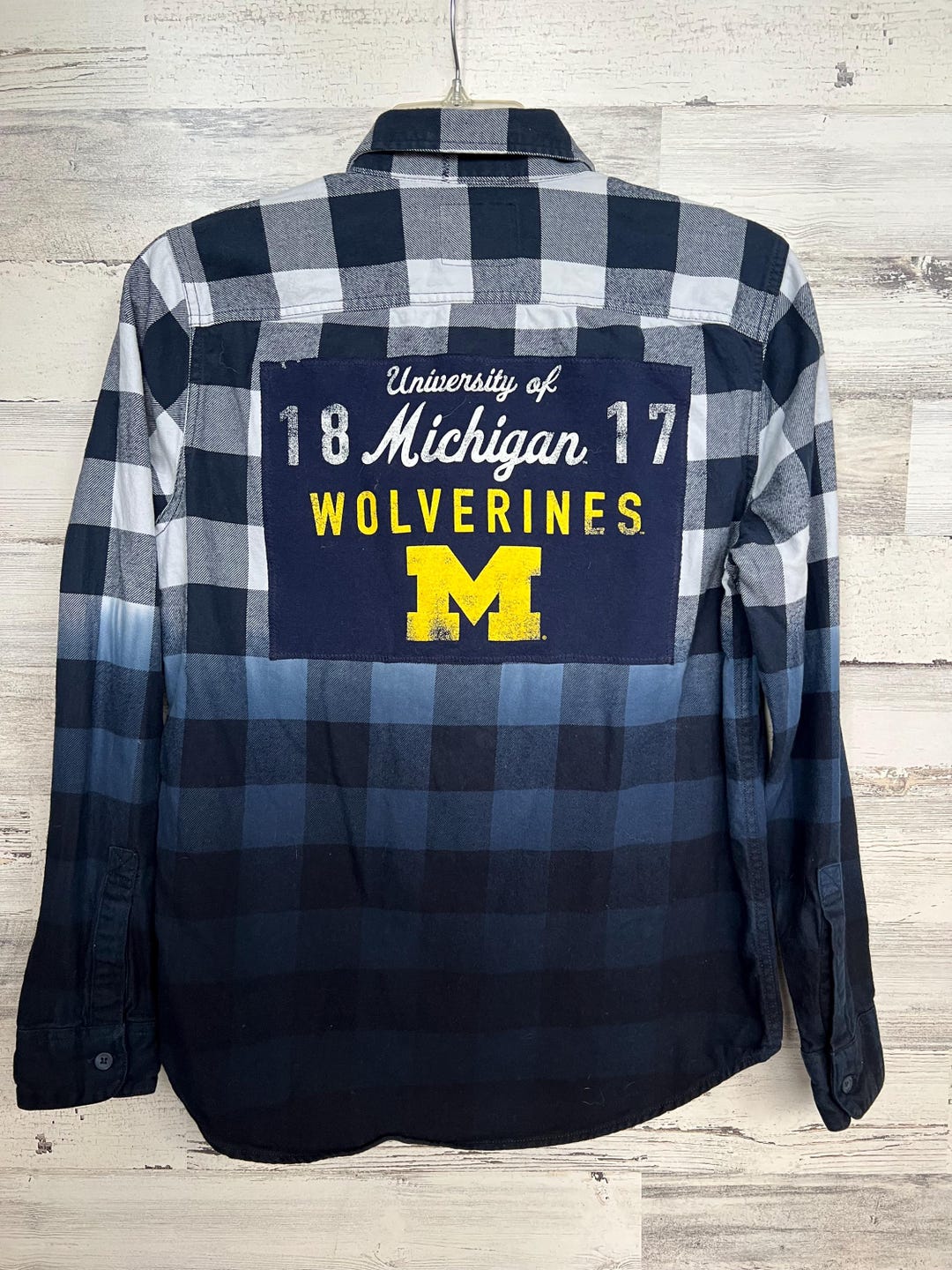 University of Michigan Themed Plaid Dip Dyed Flannel Shirt Size Mens or ...