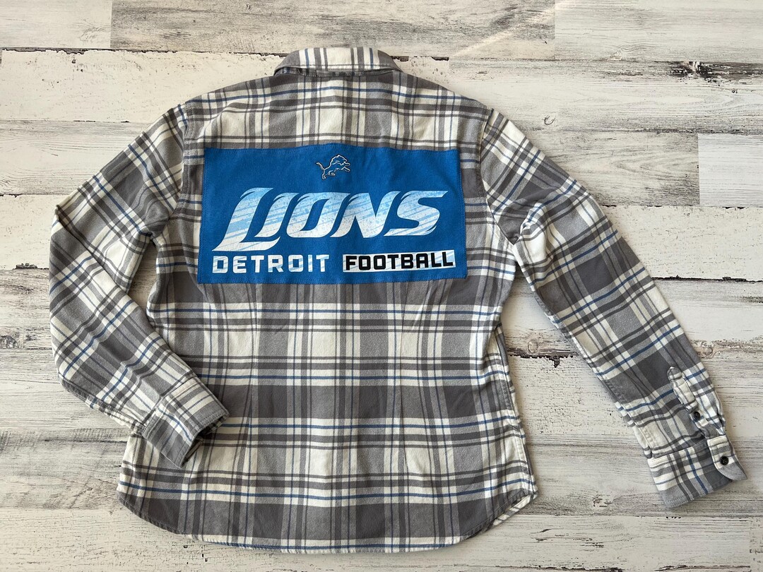 Detroit Lions Football Themed Plaid Flannel Zip Shirt Shacket Jacket ...