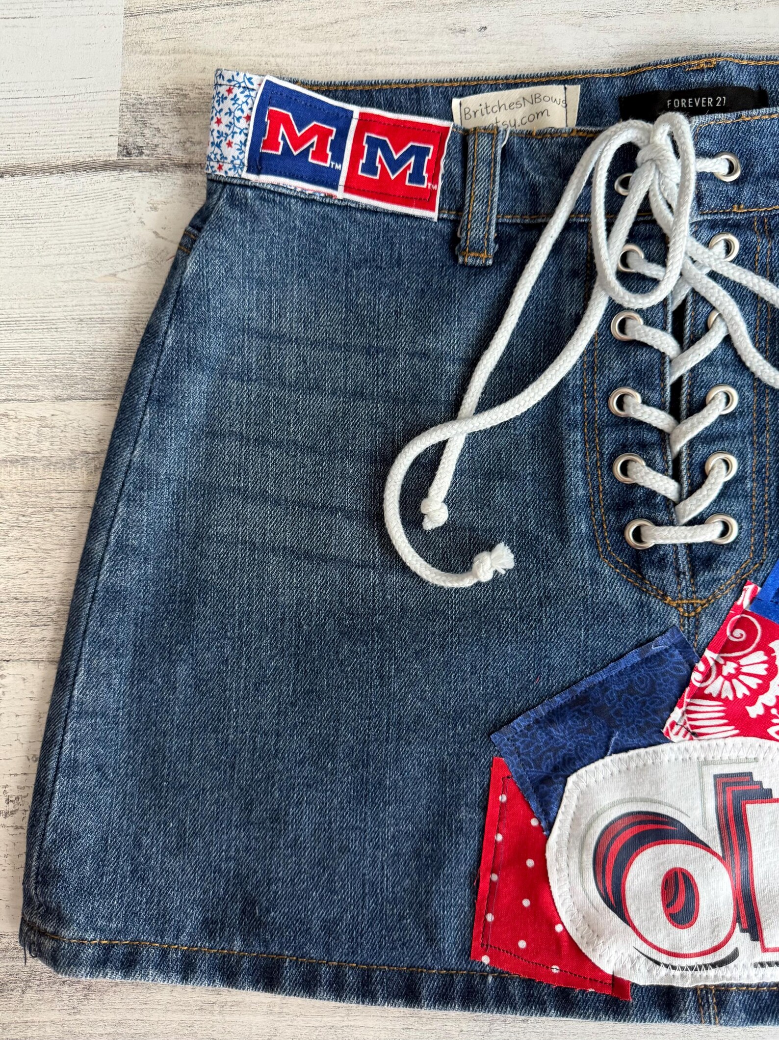 Ole Miss University of Mississippi Rebels Patch Denim Skirt Ladies Size ...