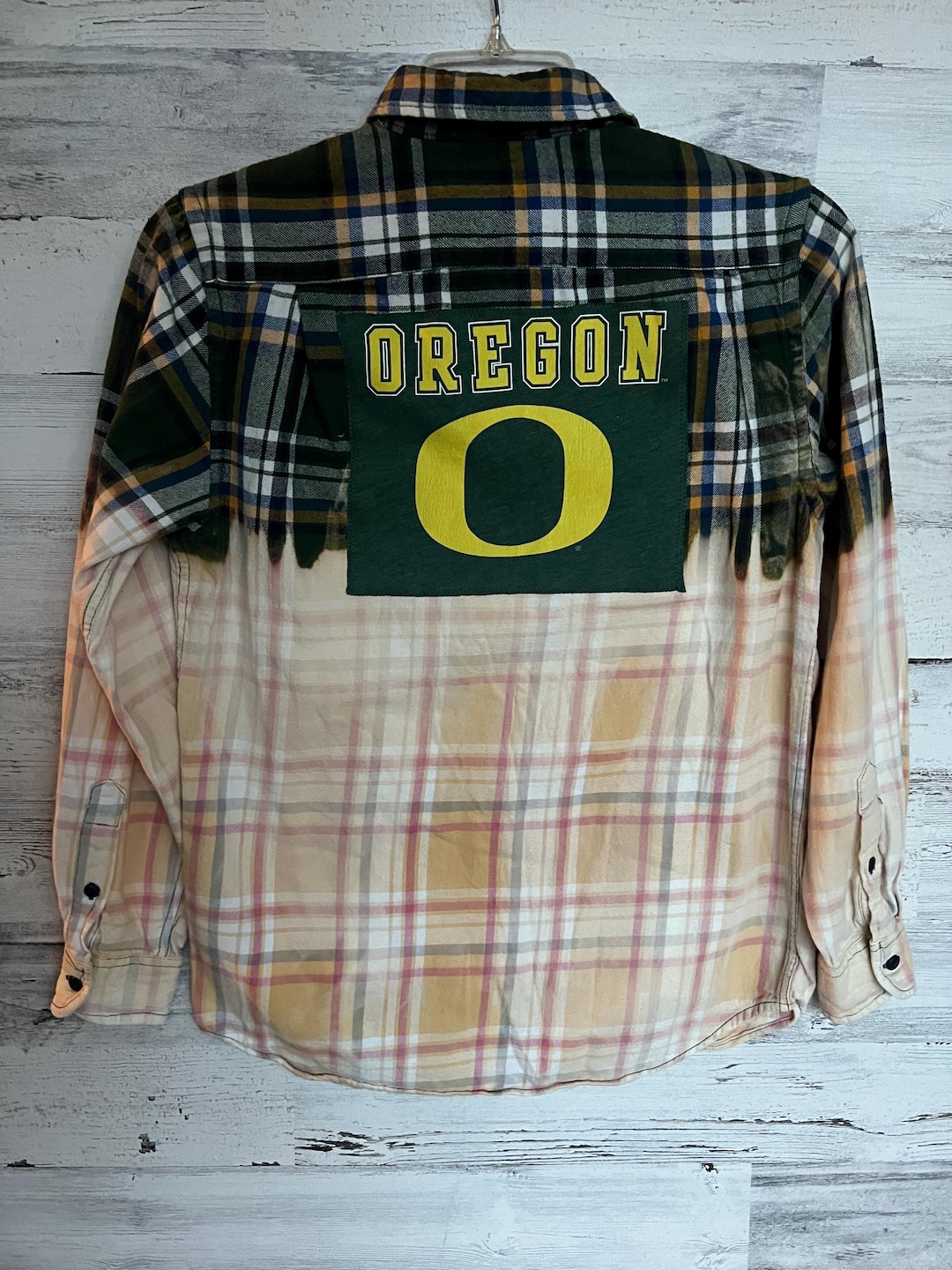 University of Oregon Ducks UO Themed Plaid Bleached Dipped Flannel ...