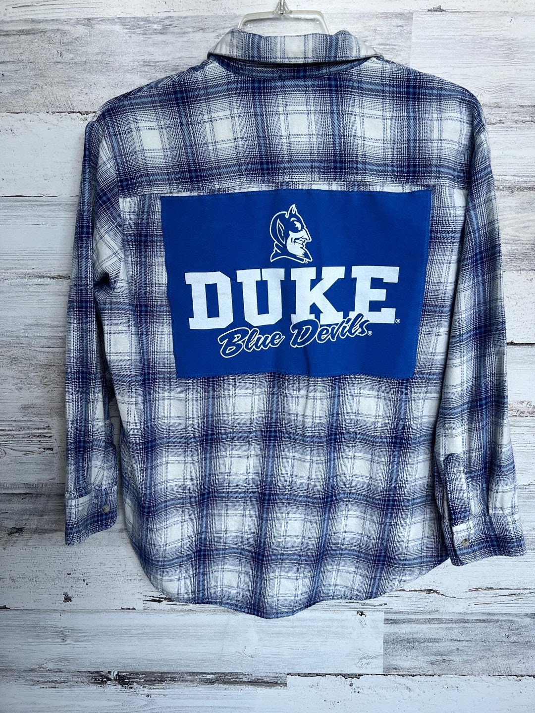 Duke University Blue Devils Themed Plaid Flannel Shirt Size Womens L ...
