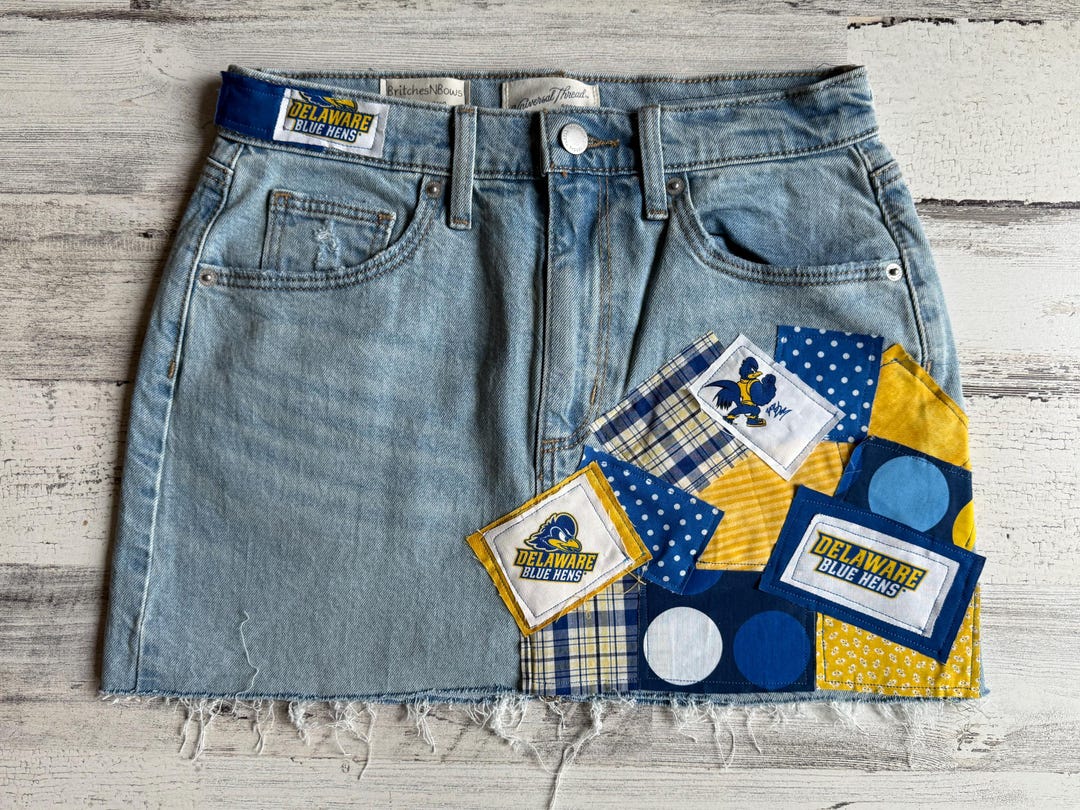 University of Delaware Blue Hens Custom Patch Denim Skirt Ladies Womens ...
