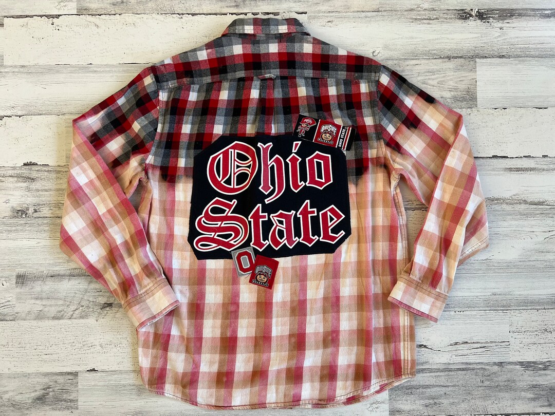 Ohio State University Buckeyes Upcycled Hand Bleached Plaid Flannel ...