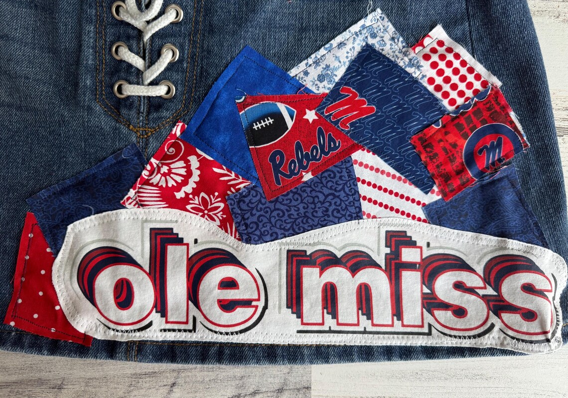 Ole Miss University of Mississippi Rebels Patch Denim Skirt Ladies Size ...