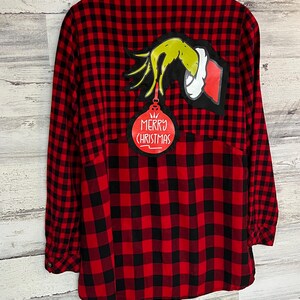 Christmas Grinch Hand Upcycled Red Buffalo Plaid Tunic Shirt Womens ...