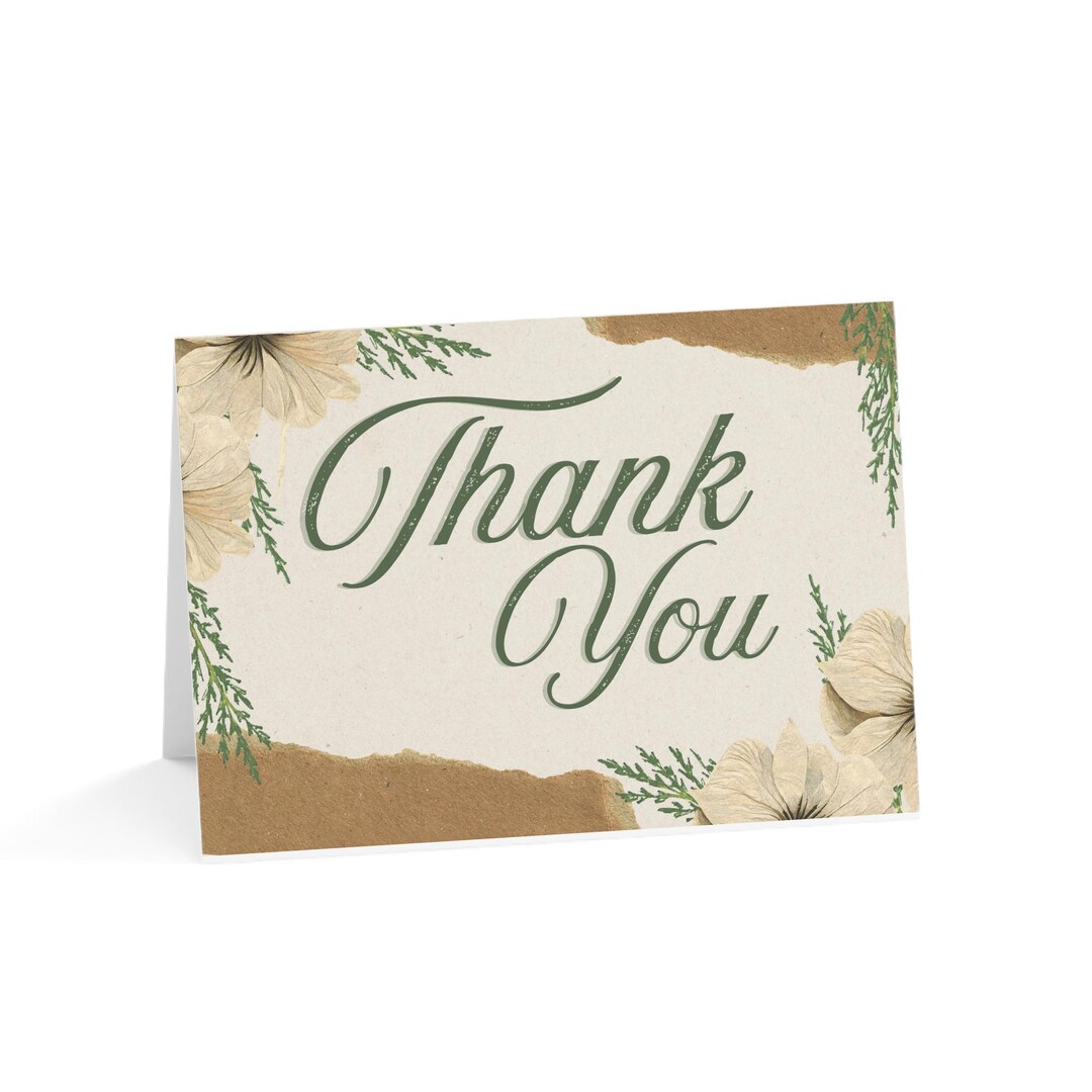 Greeting Cards, Floral Thank You Card Sets, Rustic, Bulk, Green and Tan ...