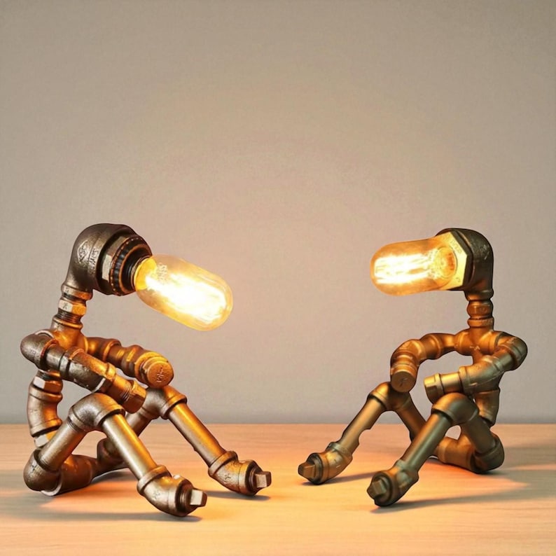 Vintage Steampunk Robot Lamp | Edison Pipe Desk Light - Etsy