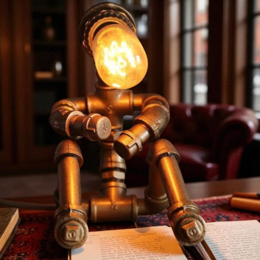 Vintage Steampunk Robot Lamp | Edison Pipe Desk Light - Etsy