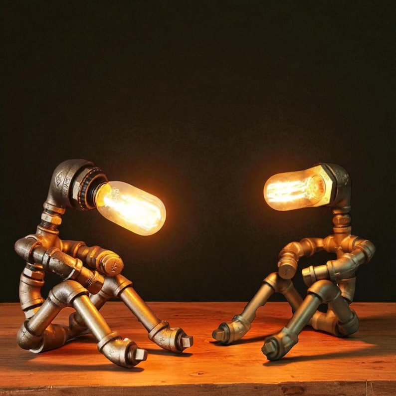 Vintage Steampunk Robot Lamp | Edison Pipe Desk Light - Etsy