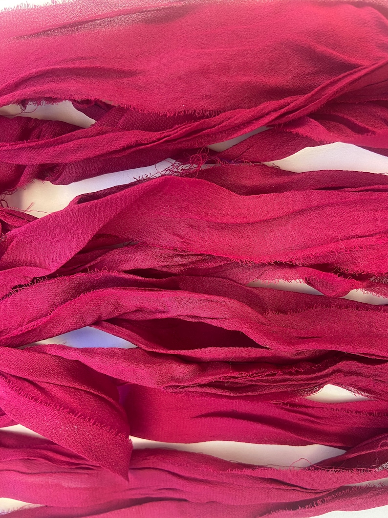 10 Yds Silk Chiffon Ribbon Beautiful Raspberry-recycled Sari - Etsy