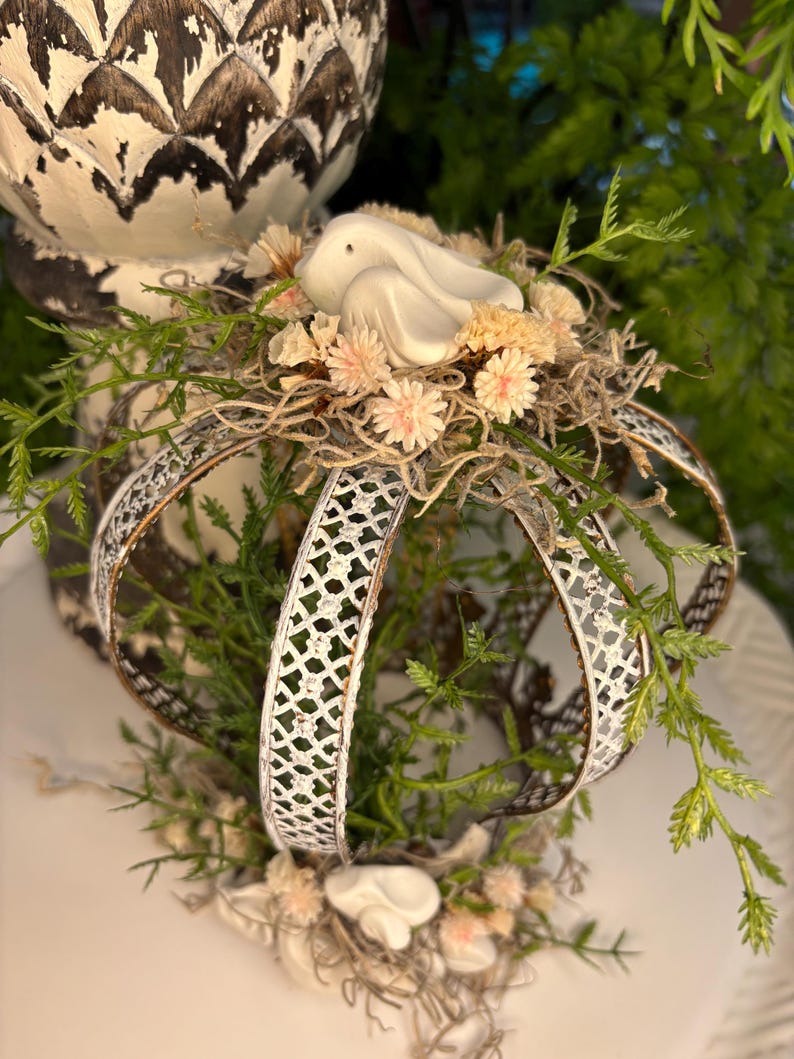 Metal Crown With Polymer Birds, Roses, Dried Flower, and Foliage ...