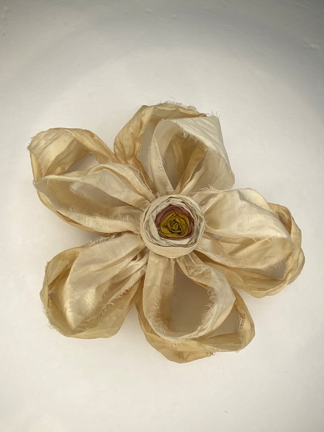 Sari Silk Flower Pin-ivory Sari Ribbon Pin- Recycled Sari Silk Ribbon ...
