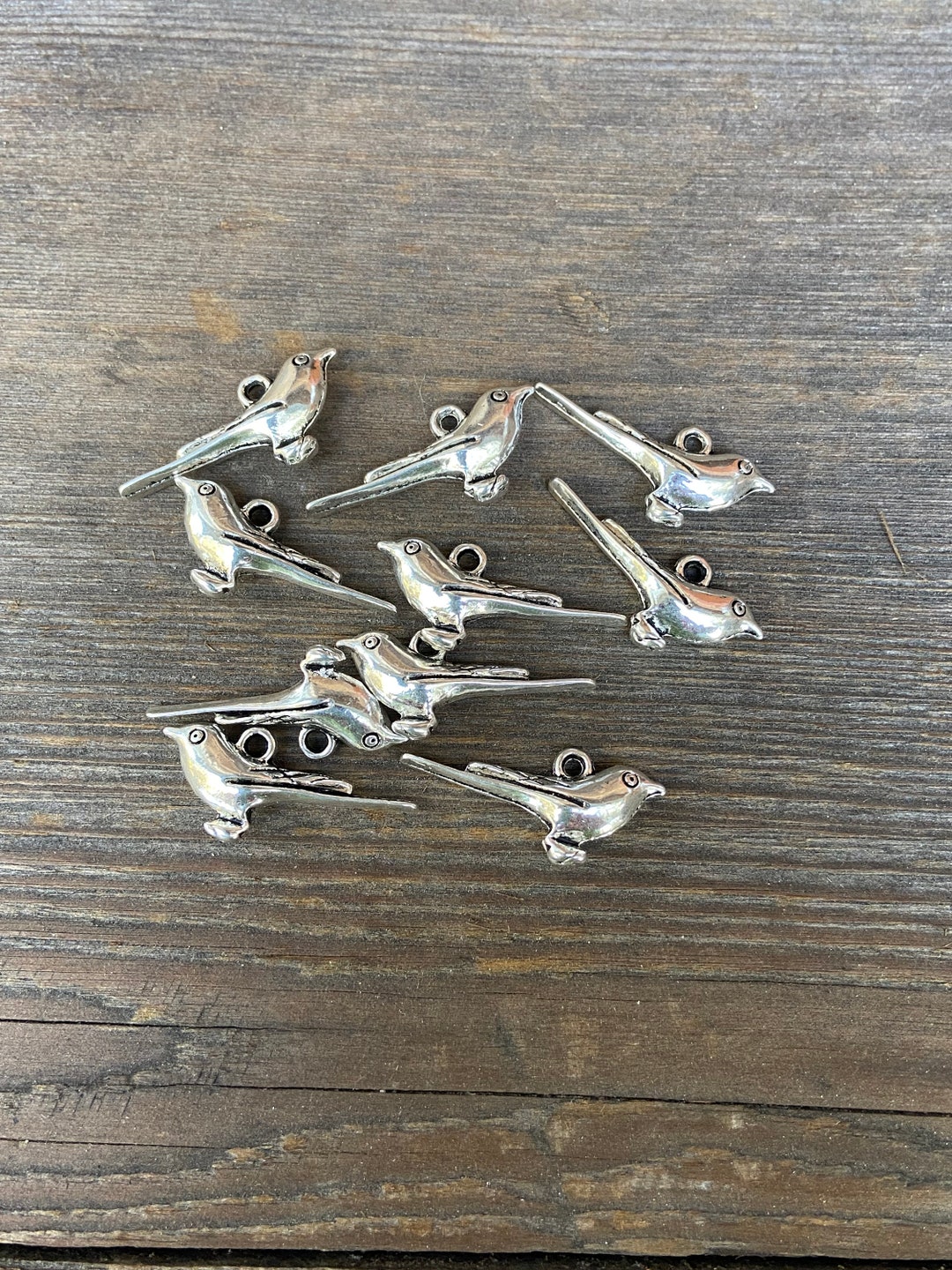 10 Pewter Bird Charms - Etsy