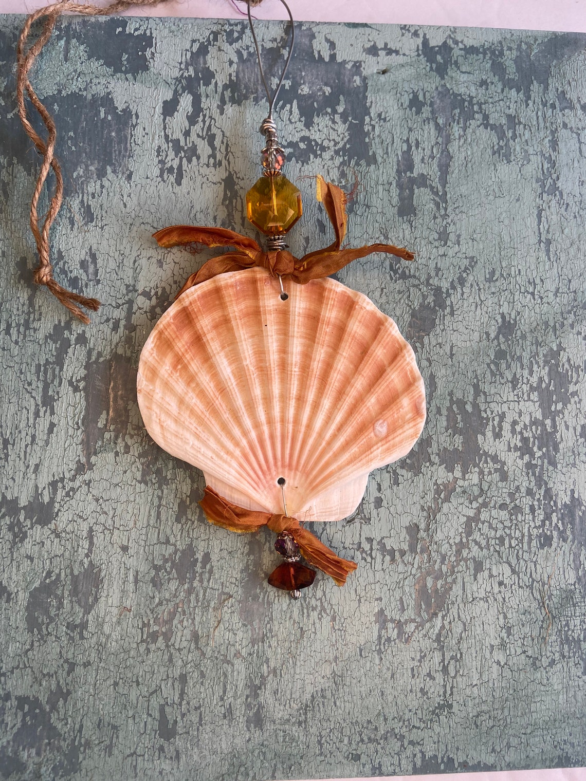 Peach and Cream Seashell With Glass Crystal Sun | Etsy