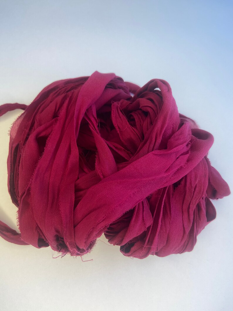 10 Yds Silk Chiffon Ribbon Beautiful Raspberry-recycled Sari - Etsy