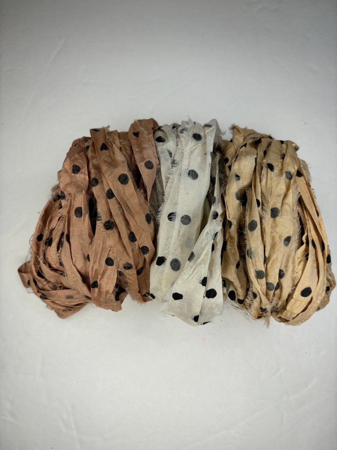 15 Yd root Beer Float Dot Sari Silk Ribbon recycled Sari Silk Ribbon 3 ...