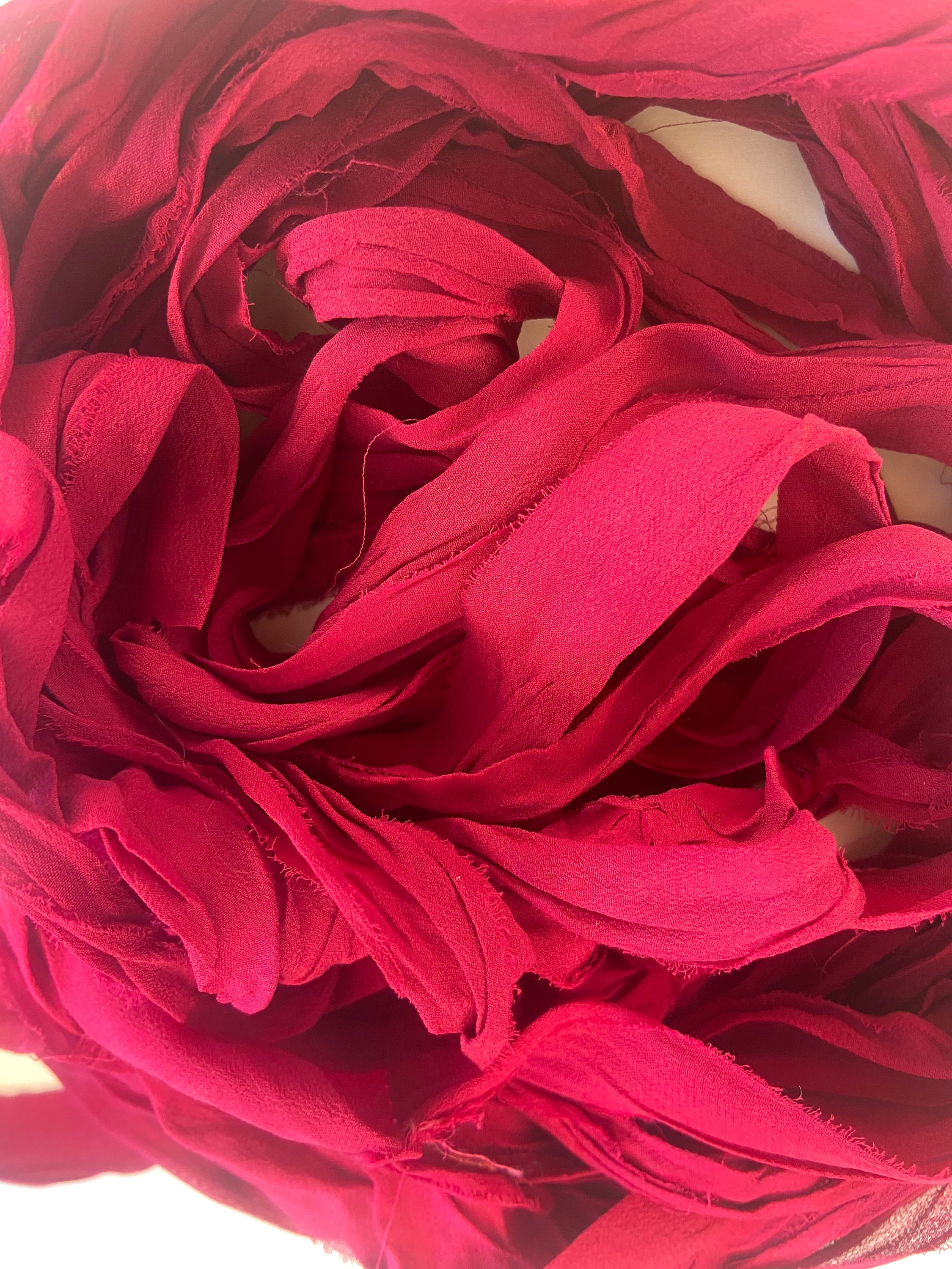 10 yds Silk Chiffon Ribbon Beautiful Raspberry-Recycled Sari | Etsy