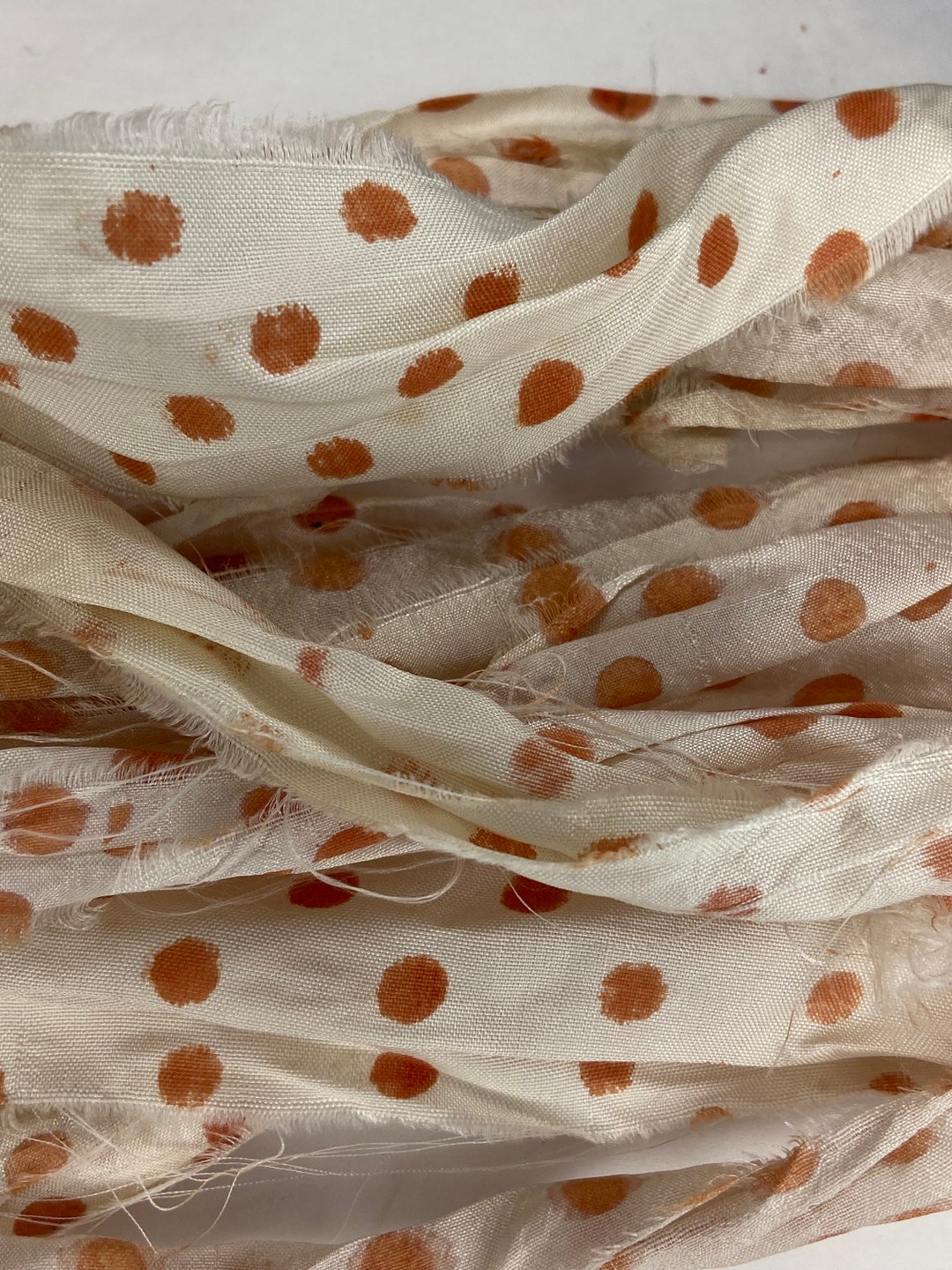 Dot Print Tumeric 10 Yards Sari Silk Ribbon- Block Printed Recycled ...