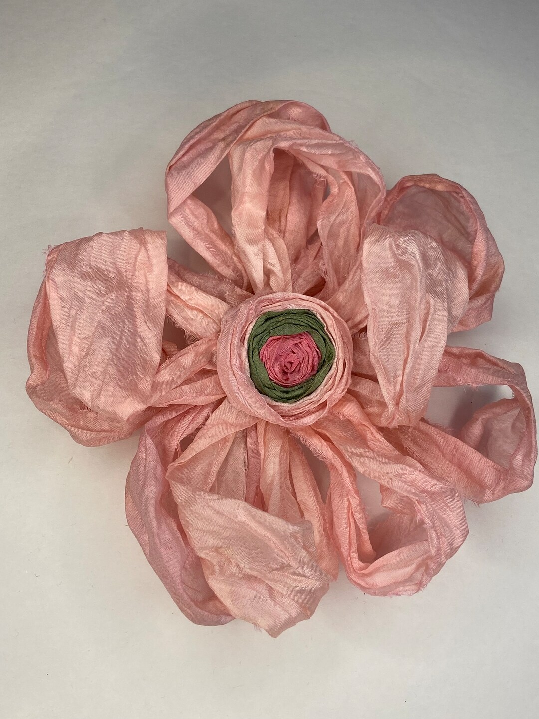 Sari Silk Flower Pin-pink Sari Ribbon Pin- Recycled Sari Silk Ribbon ...