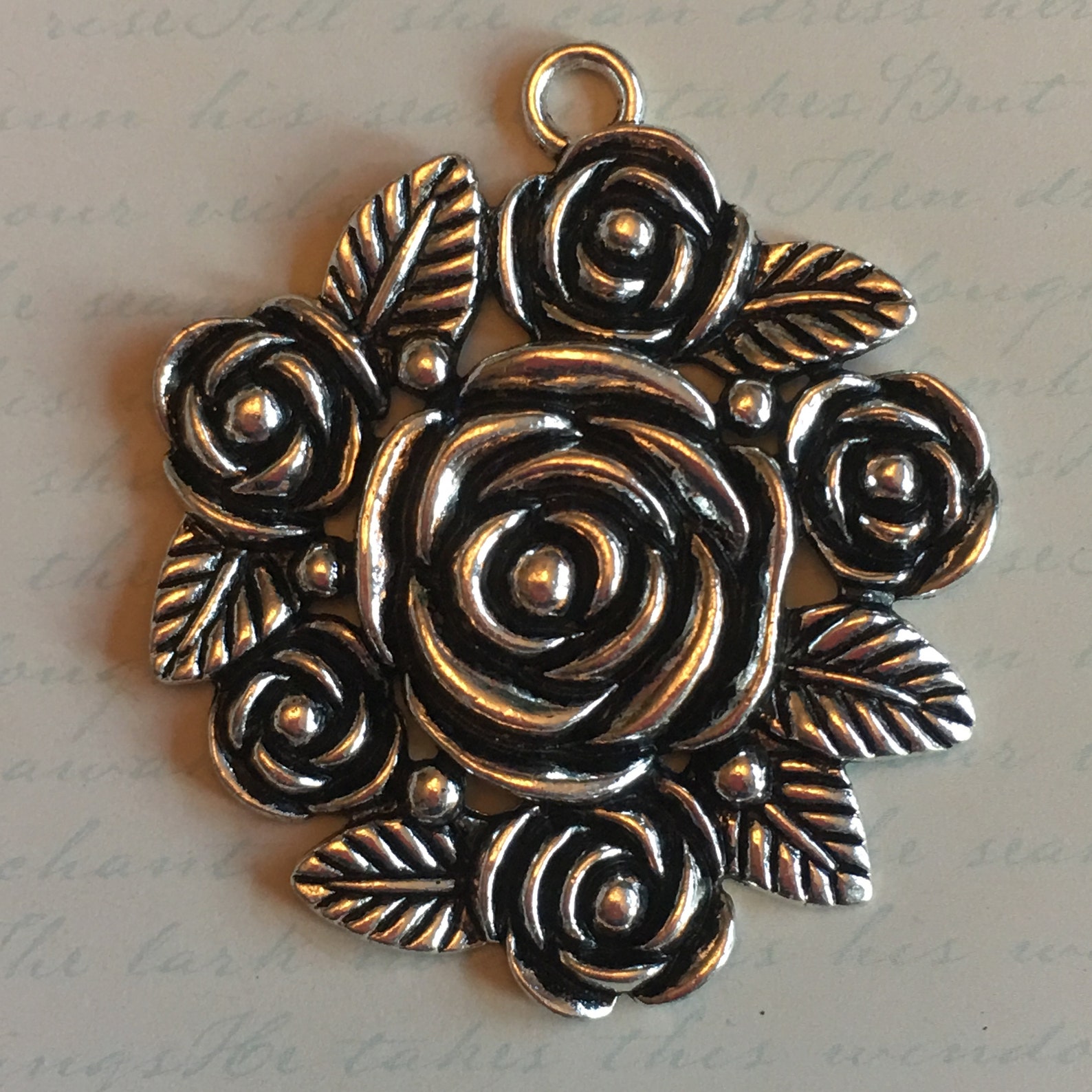 Large Round Pewter Pendent / Pewter Rose Pendent - Etsy