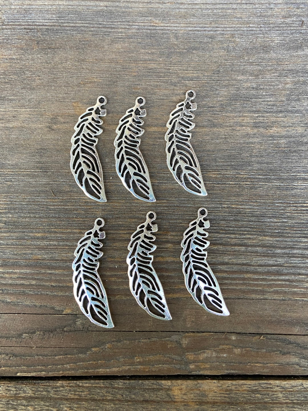 6 Pewter Feather Charms - Lead Free Pewter Feather Pendent - Etsy