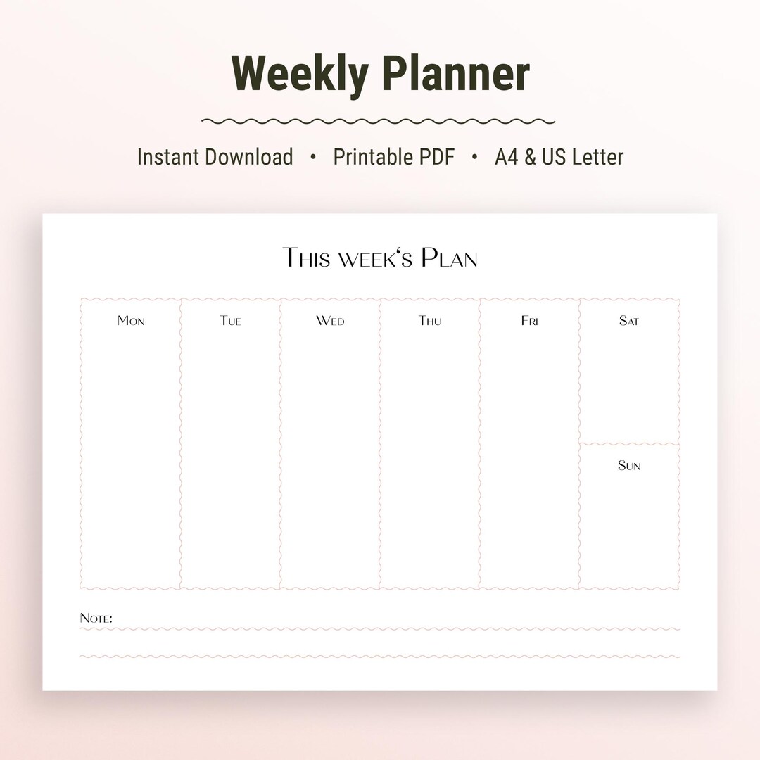 Printable Weekly Planner With Wave Design | Instant Download | Size DIN ...