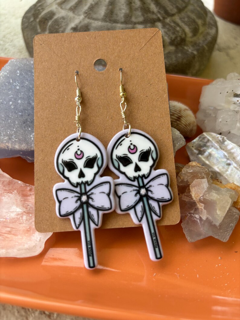 Pastel Goth Lollipop Earrings: Skull Bow Tie, Sterling Silver Hooks - Etsy