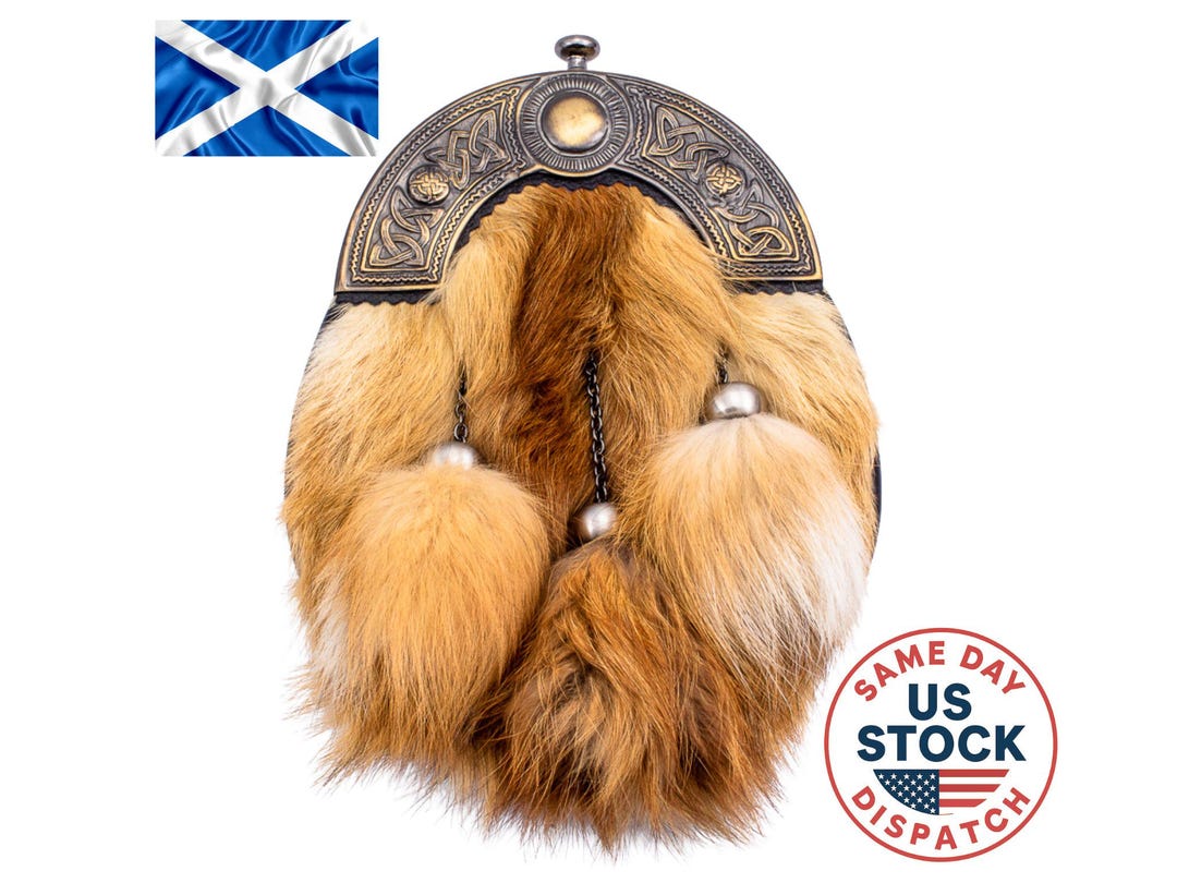 Men's Scottish Rustic Sporran: Red Fox Fur, Pig Leather Celtic Kilt ...