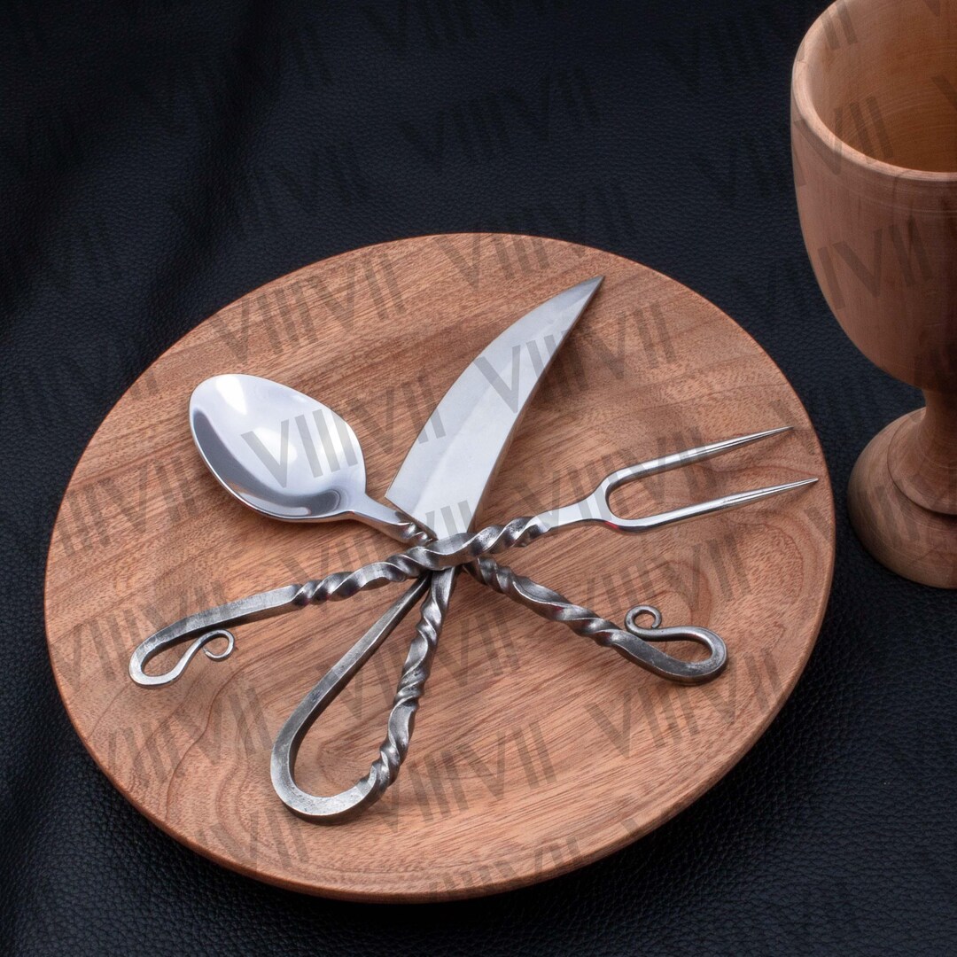 Viking Cutlery Set of 3, Hand Forged Mirror Polished Viking Gifts ...