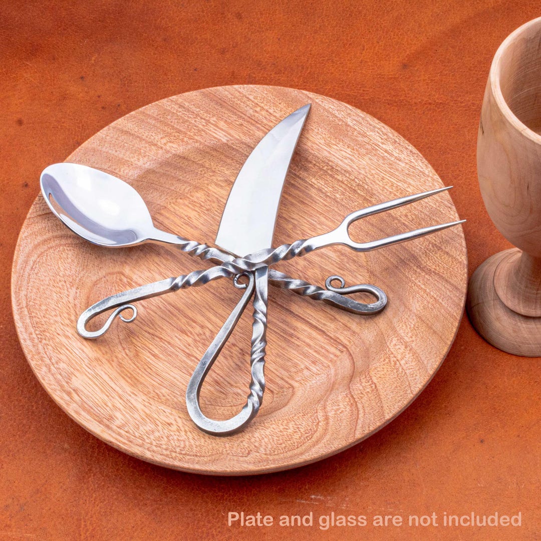 Viking Gifts Cutlery Set Hand Forged Double Twist Handle Food Grade ...