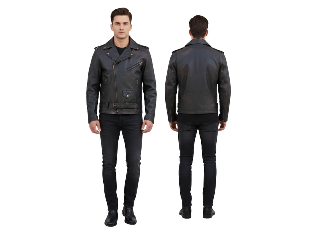 Vintage Real Leather Jacket Mens Clothing Gifts Rustic Look Real Cow ...