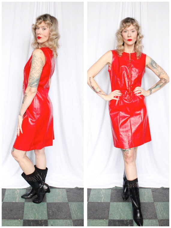 1960s Mod Red Vinyl Dress - Medium - Gem