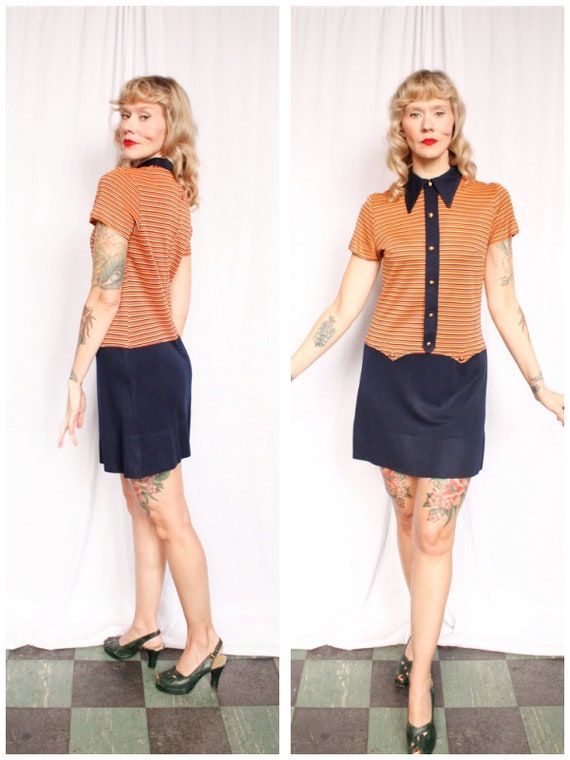 1960s Mod Striped Mini Dress - Medium - Gem