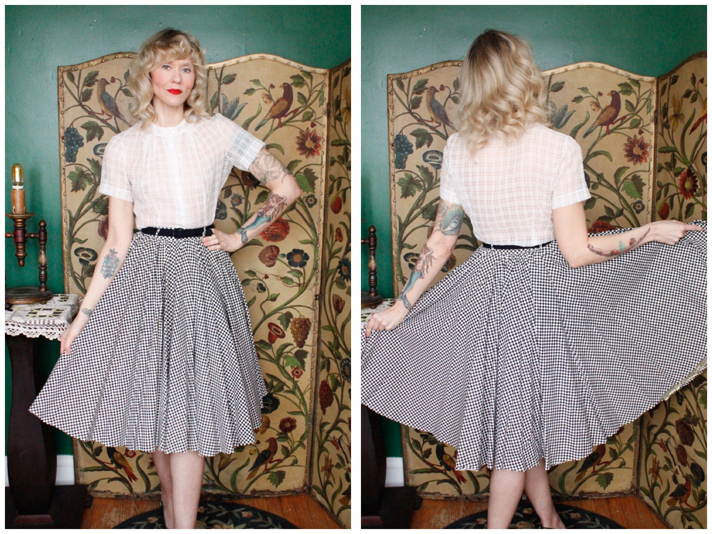 1950s Skirt // Checker Full Sweep Circle Skirt // Vintage 50s | Etsy