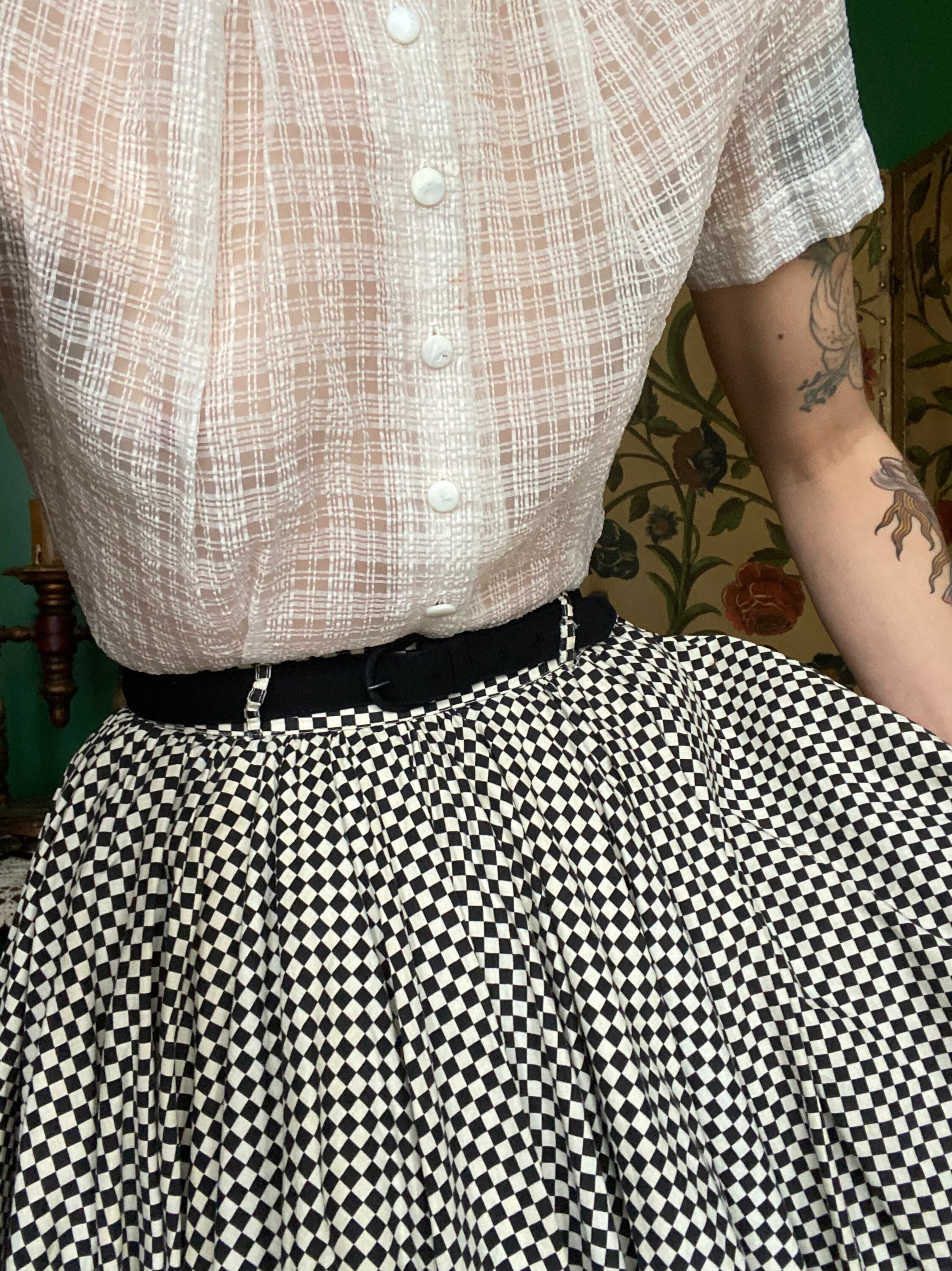 1950s Skirt // Checker Full Sweep Circle Skirt // Vintage 50s | Etsy