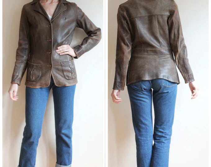 1930s Leather Jacket // RARE Women's Mid Western Belted Back Leather ...