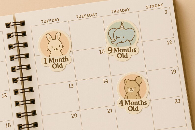 Baby Monthly Milestone Stickers – Neutral Animal Theme – Digital ...