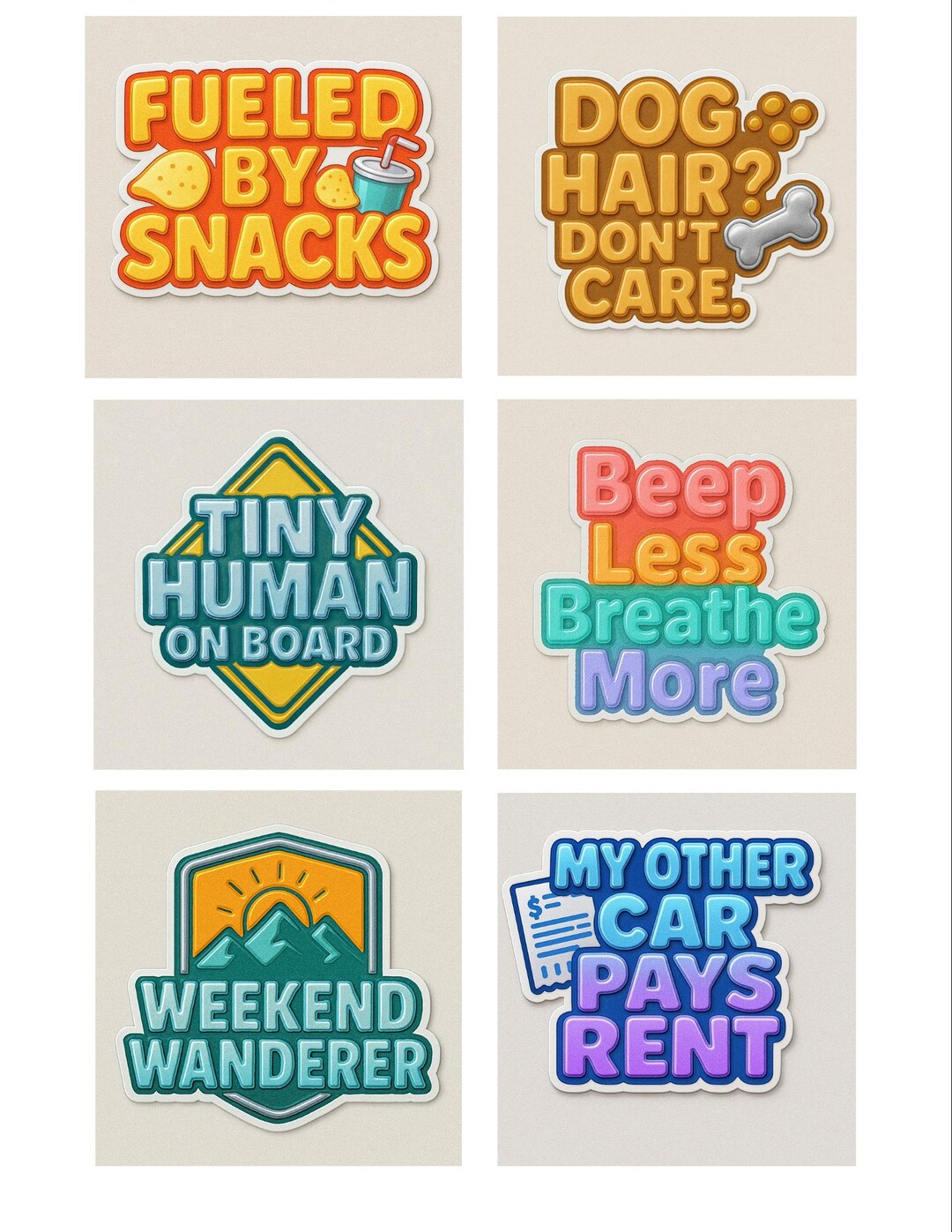 Funny Car Bumper Sticker Bundle | 3D Humorous Vinyl Decals | Digital ...