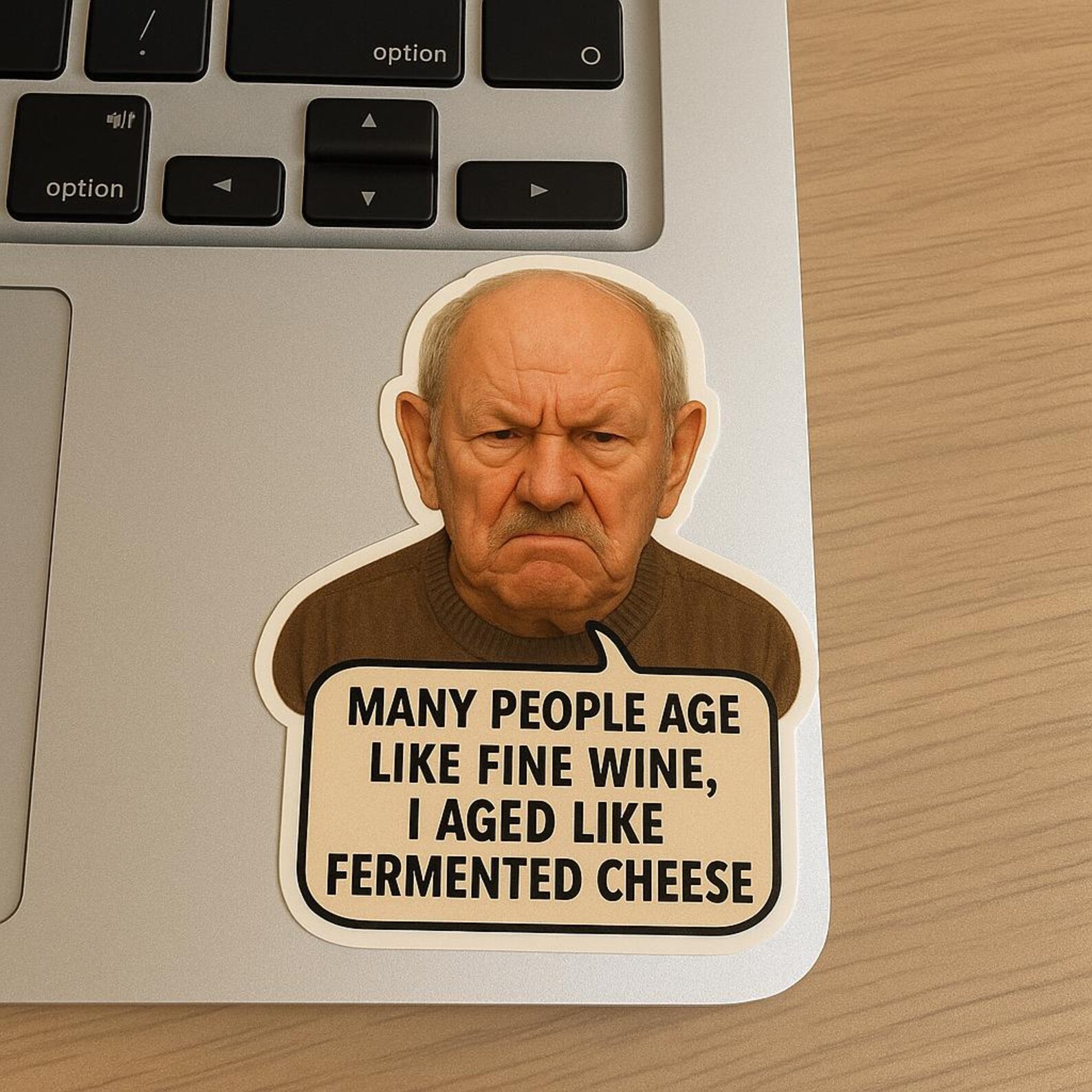 Funny Grumpy Old Man Sticker | “aged Like Fermented Cheese” Humor ...