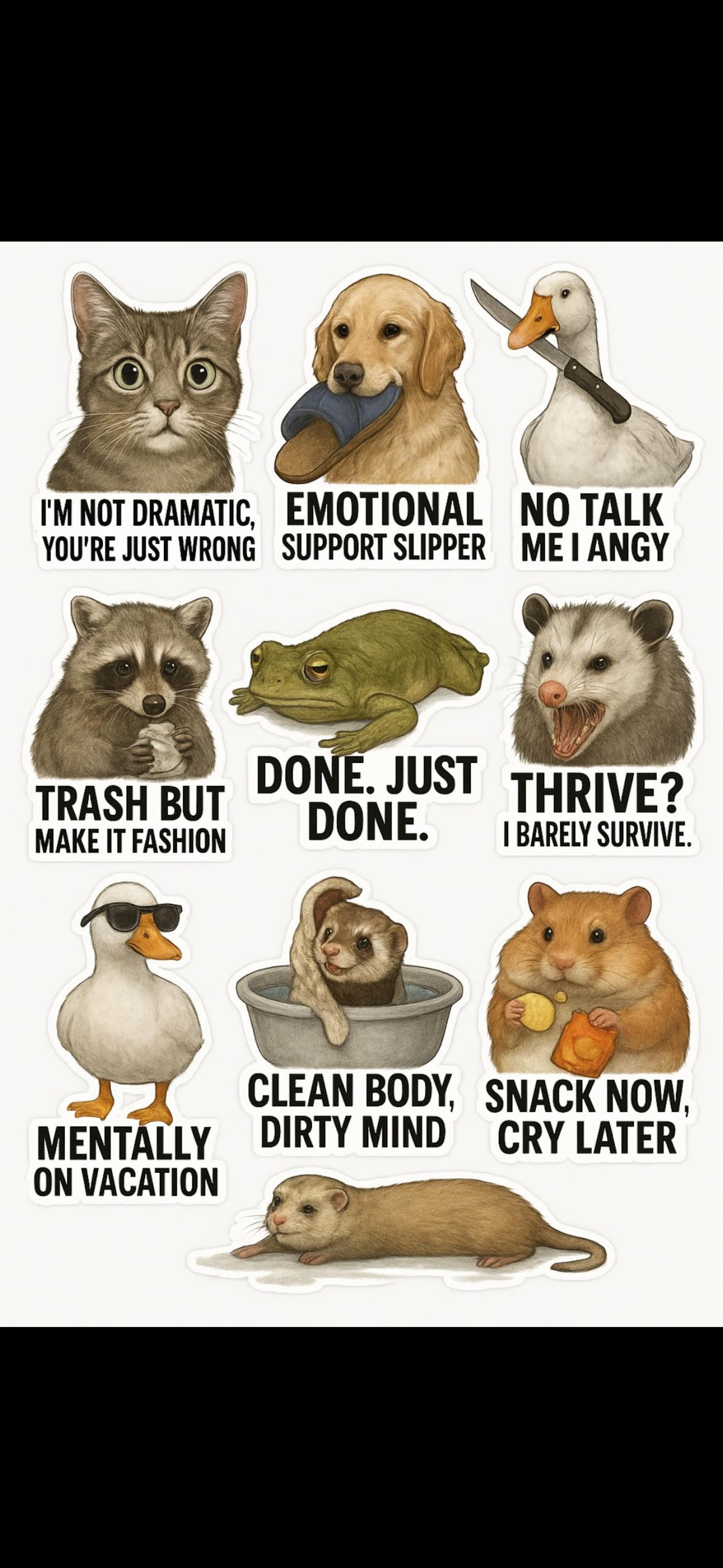 Funny Animal Meme Sticker Pack | Sarcastic Quote Stickers | Digital ...