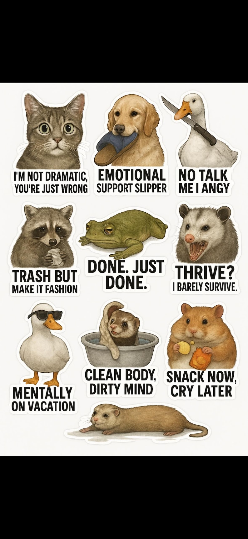 Funny Animal Meme Sticker Pack | Sarcastic Quote Stickers | Digital ...