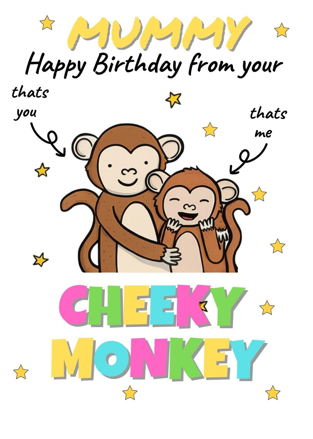 Cheeky Baby Monkey Child Funny Birthday Card Invite Digital Templet ...