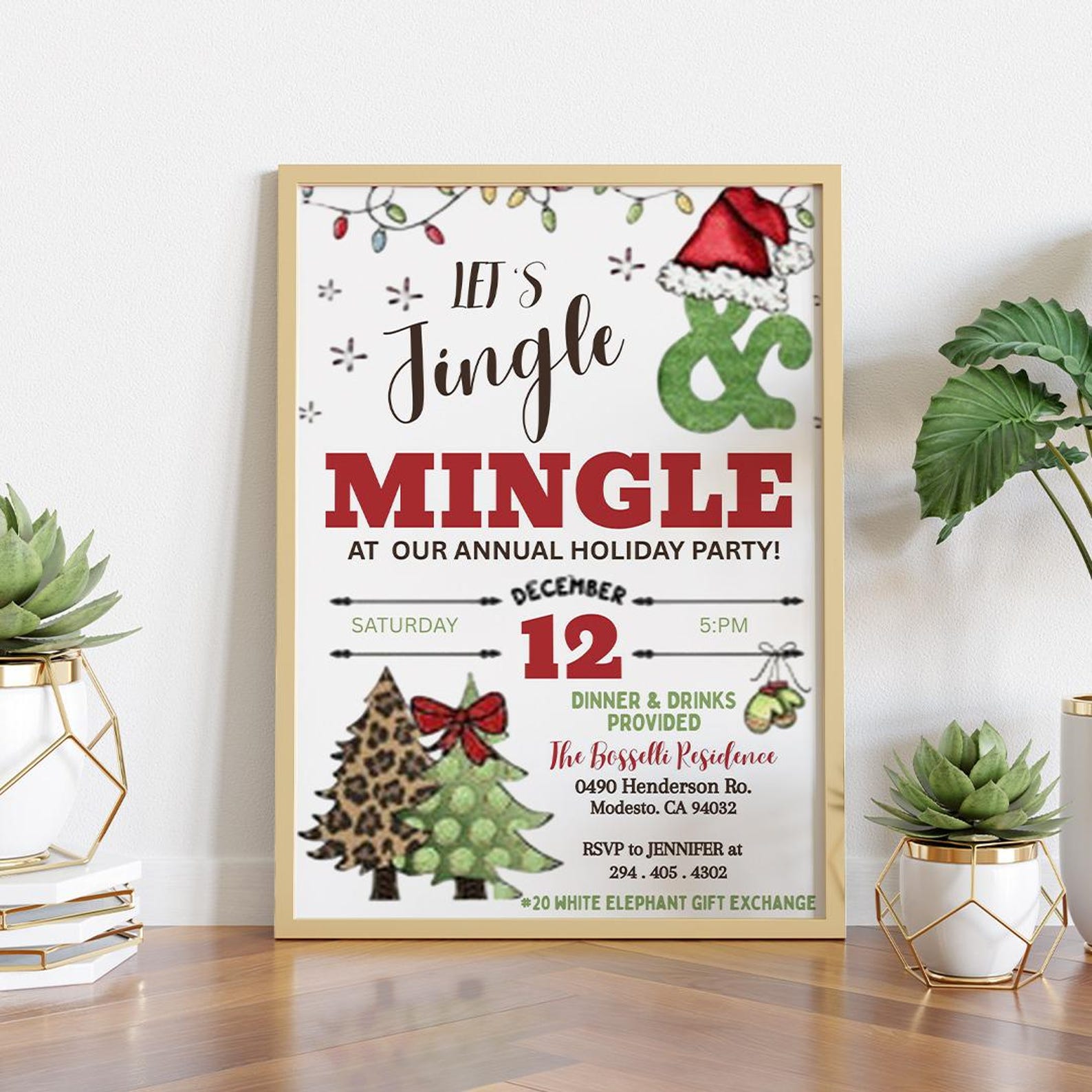 Editable Jingle & Mingle Christmas Party Invitation Trendy Holiday ...
